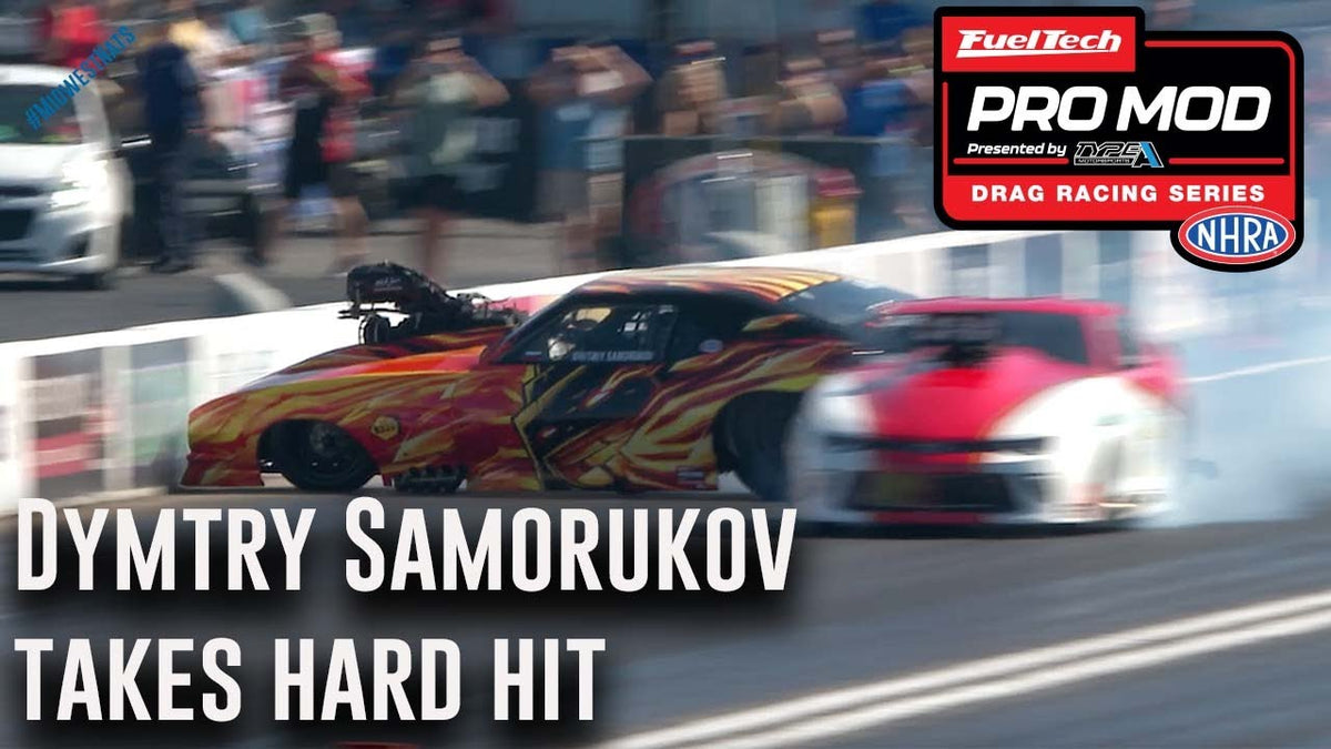 Dymtry Samorukov takes a hard hit into the wall during burnout – Dragstrips.com