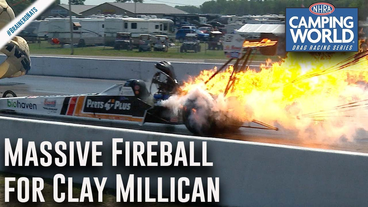 Massive fireball for Clay Millican at Lucas Oil Nationals – Dragstrips.com